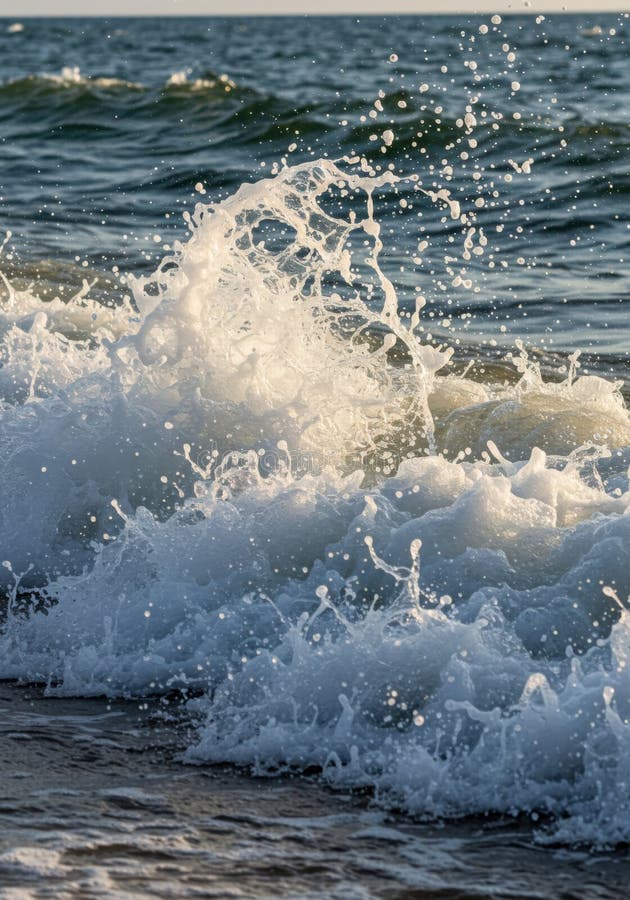 Ocean Wave Splashing on Sandy Beach Stock Illustration - Illustration ...