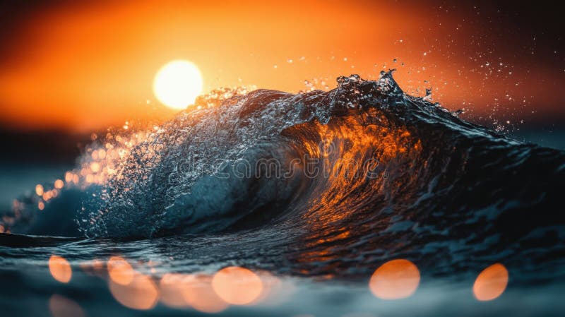 Ocean Wave at Sunset Dramatic Lighting Vivid Colors Stock Illustration ...