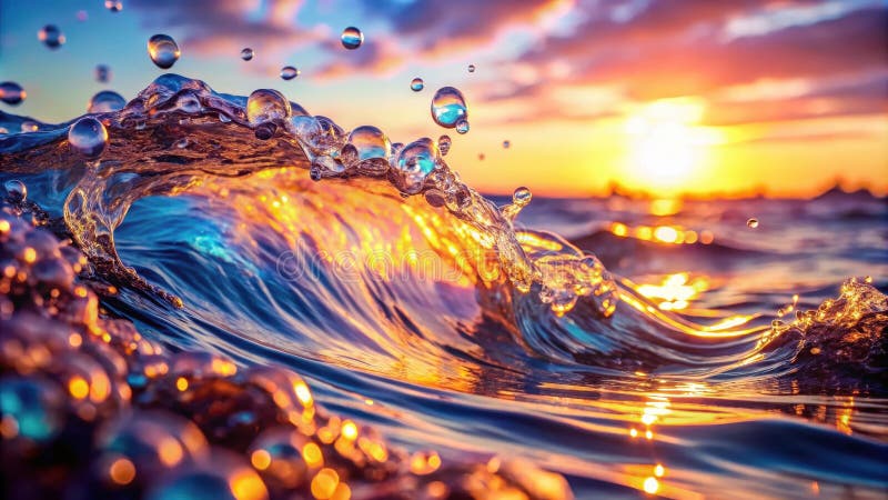 Ocean Wave at Sunset Golden Hour Water Reflections. Generative AI Stock ...