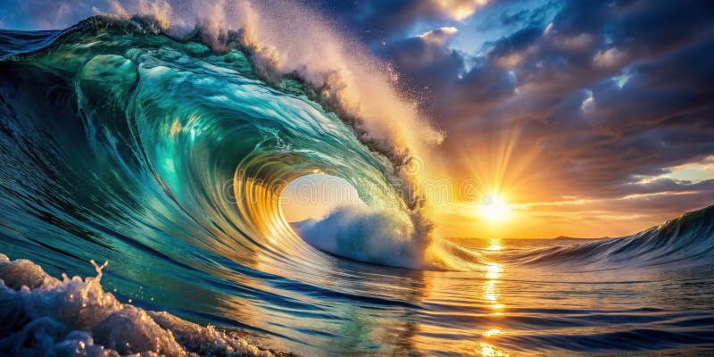 Ocean Wave Sunset Majesty a Breathtaking View of a Golden Hour Barrel ...