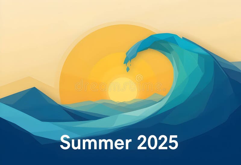 Ocean Wave Sunset Minimal Summer 2025 Art Design with Geometric Style ...