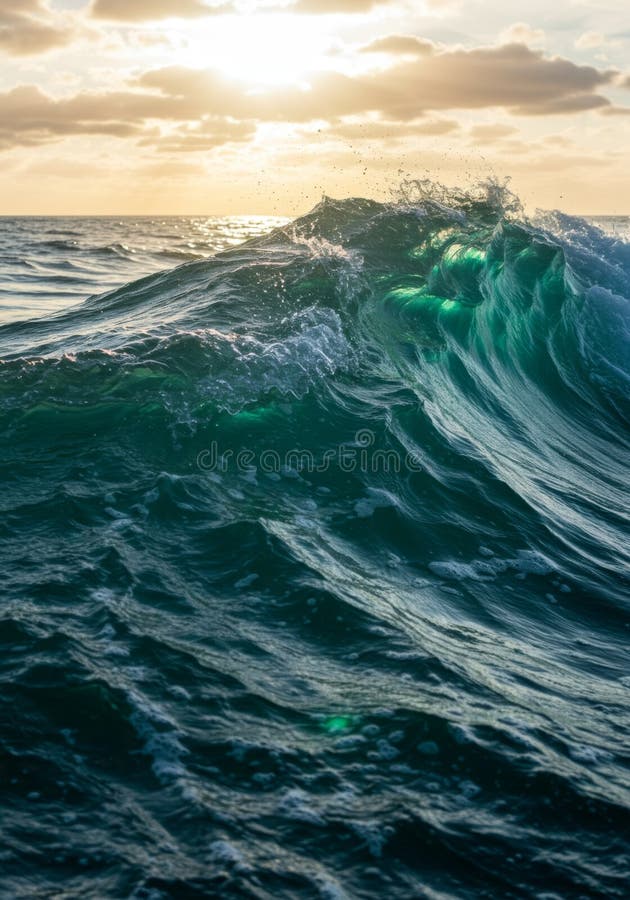 Ocean Wave at Sunset: Teal and Blue Water Stock Illustration ...