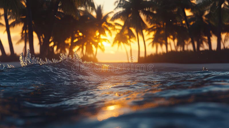 Ocean Wave at Sunset on Tropical Beach. Summer Vacation Concept Stock ...