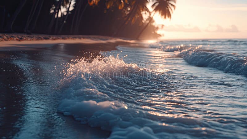 Ocean Wave at Sunset on Tropical Beach. Summer Vacation Concept Stock ...