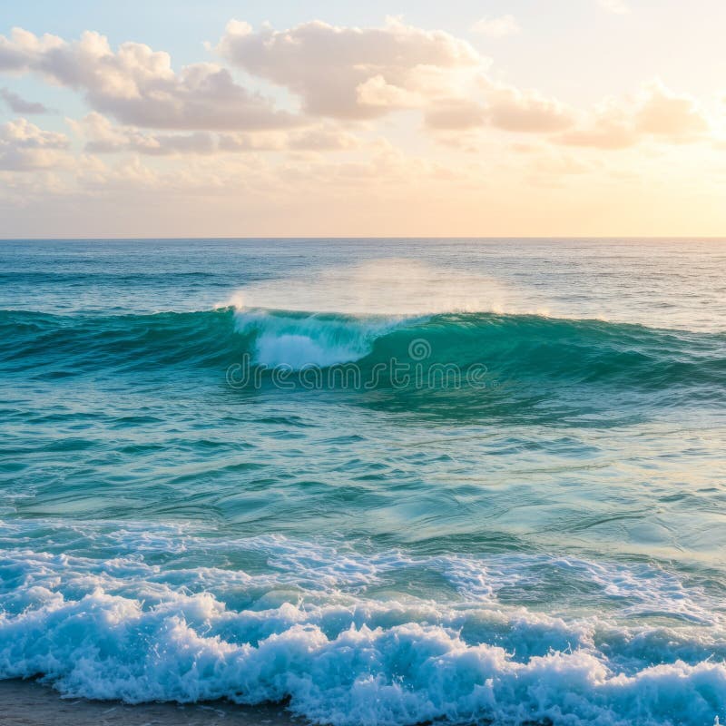 Ocean Wave at Sunset with Turquoise Water Stock Illustration ...