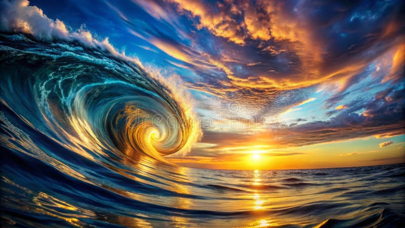 Ocean Wave Swirling Vortex at Sunset with Vibrant Colors. Generative AI ...