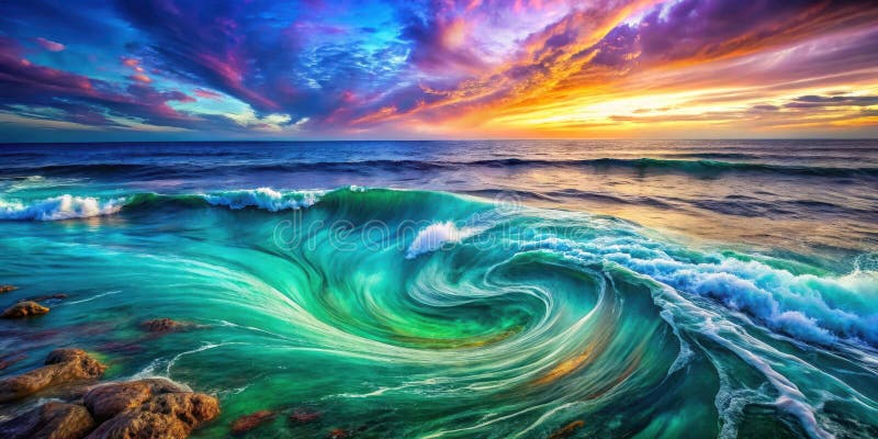 Ocean Wave Swirling Vortex at Sunset with Vibrant Colors. Generative AI ...