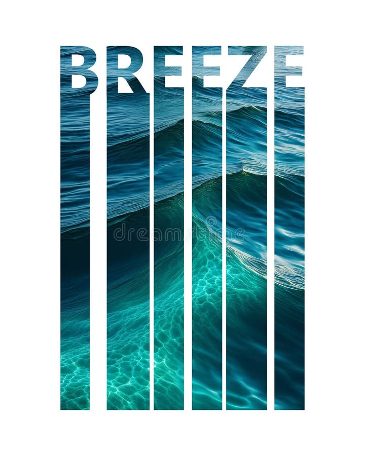 Ocean Wave Texture Inside Sliced Vertical Text Layout with Word BREEZE ...