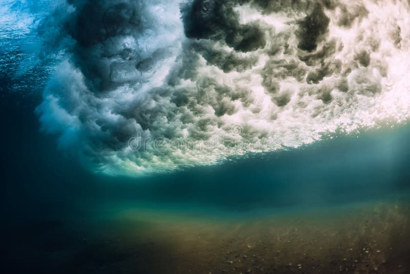 Ocean Wave with Vortex. Sea Underwater with Sunrise or Sunset Tones ...