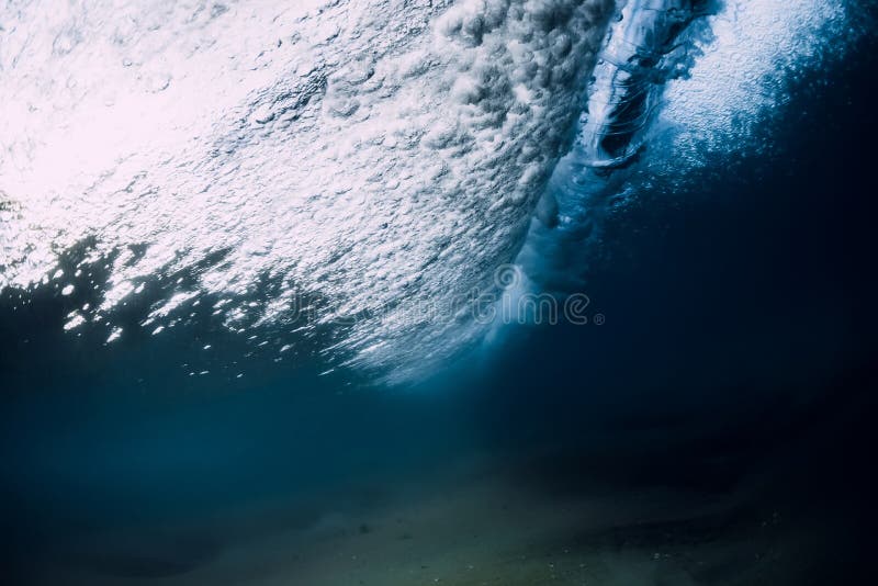 Ocean Wave with Vortex in Underwater. Underwater View Stock Image ...