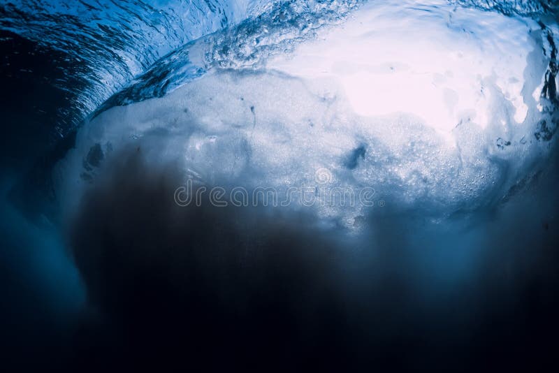 Ocean Wave with Vortex in Underwater. Underwater View Stock Image ...