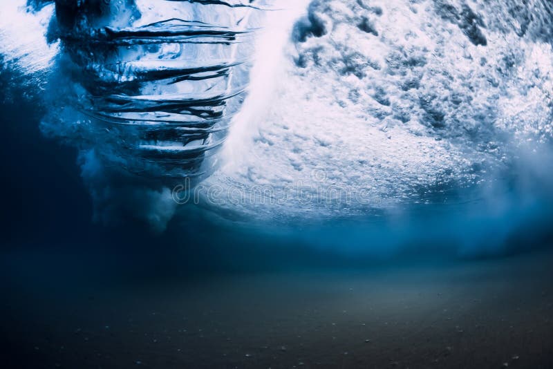 Ocean Wave with Vortex in Underwater. Underwater View Stock Photo ...