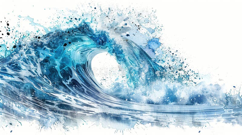 Ocean Wave Watercolor Painting Stock Illustration - Illustration of ...