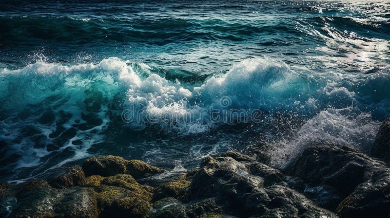 Ocean waves ai generated stock illustration. Illustration of blue ...
