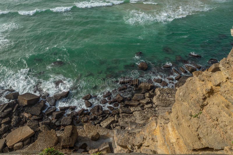 Ocean Waves Approaching Rocky Shore. Top View Stock Photo - Image of ...