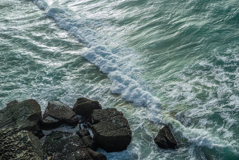 Ocean Waves Approaching Rocky Shore. Top View Stock Image - Image of ...