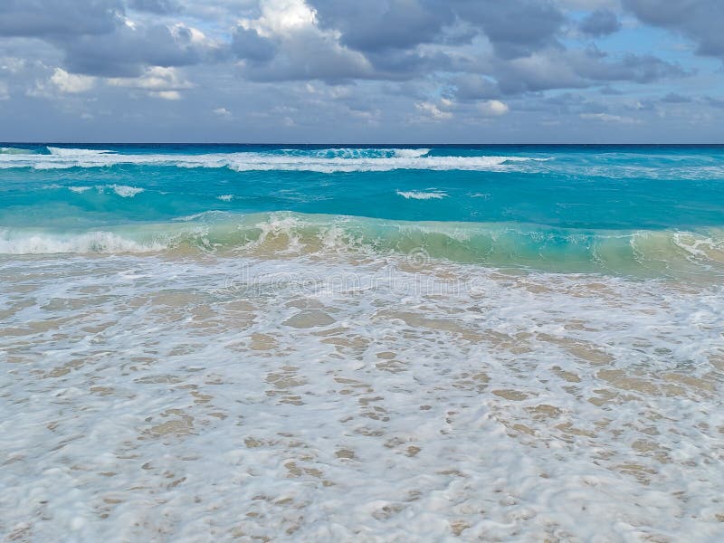 Ocean Waves on the Beach. Cancun, Mexico. Stock Image - Image of clouds ...