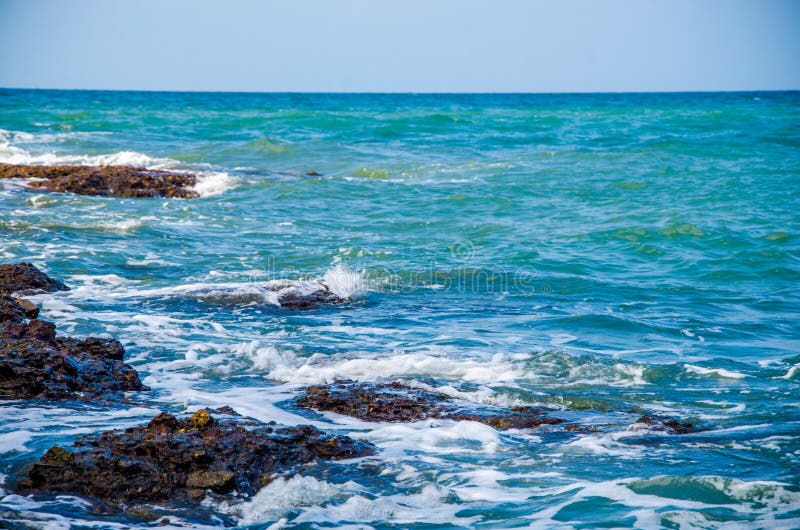 Ocean Waves Breaking on the Rocks on the Shore. Stock Image - Image of ...