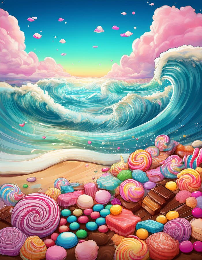 Ocean Waves with Candy and Sweets Stock Photo - Image of gumdrops ...