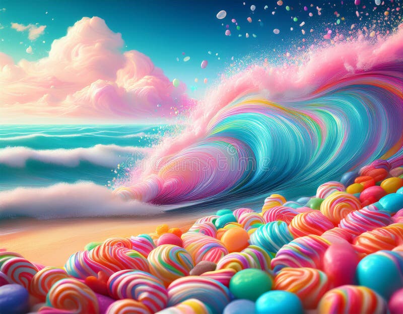 Ocean Waves with Candy and Sweets Stock Image - Image of whimsical ...