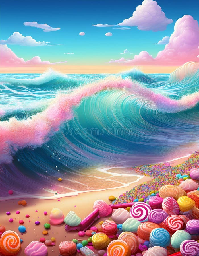 Ocean Waves with Candy and Sweets Stock Image - Image of lollipops ...