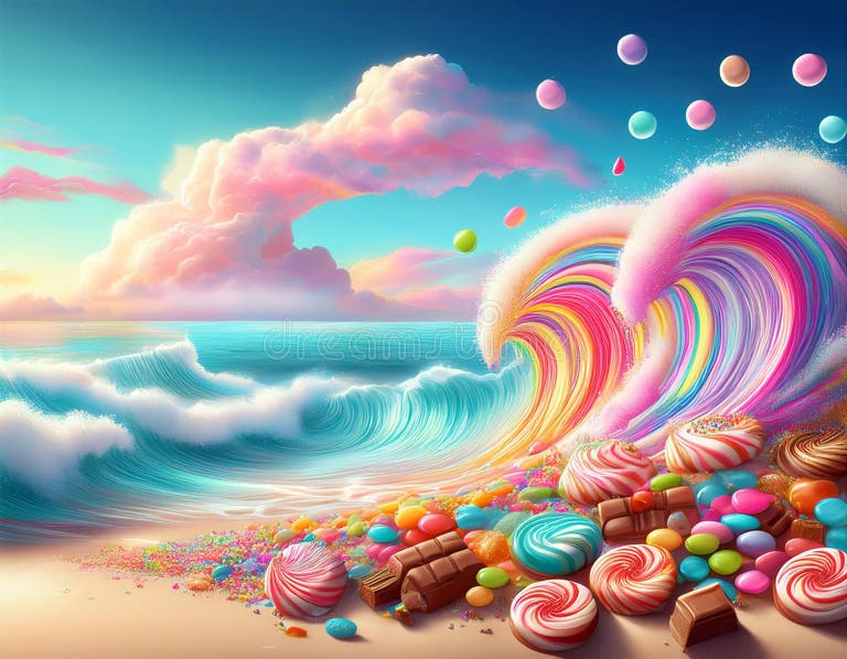 Ocean Waves with Candy and Sweets Stock Photo - Image of whimsical ...
