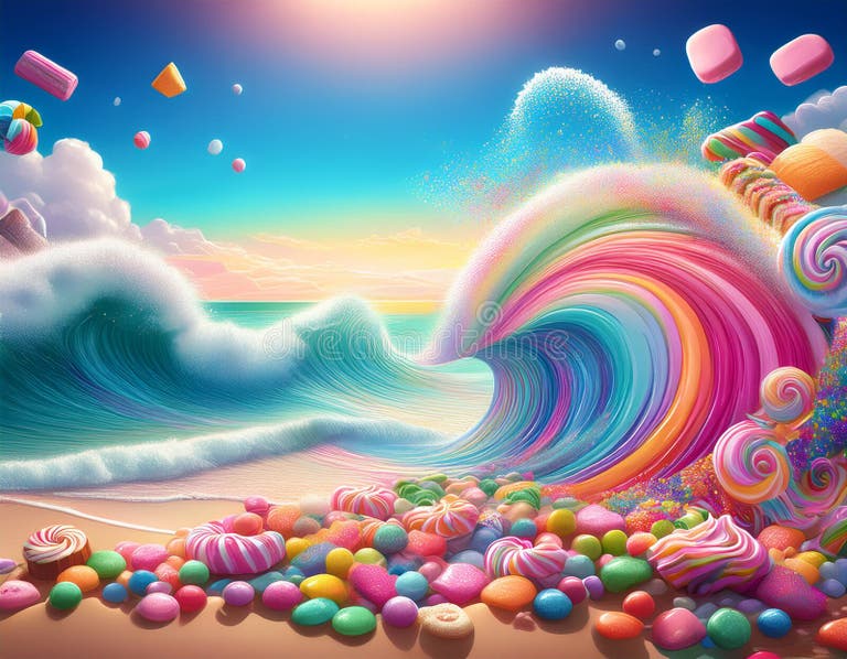 Ocean Waves with Candy and Sweets Stock Image - Image of colorful ...