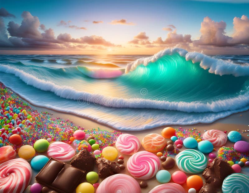 Ocean Waves with Candy and Sweets Stock Image - Image of dreamlike ...