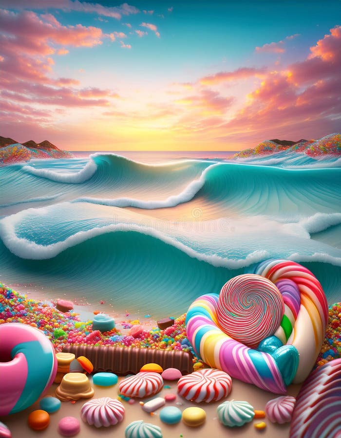 Ocean Waves with Candy and Sweets Stock Photo - Image of playful ...