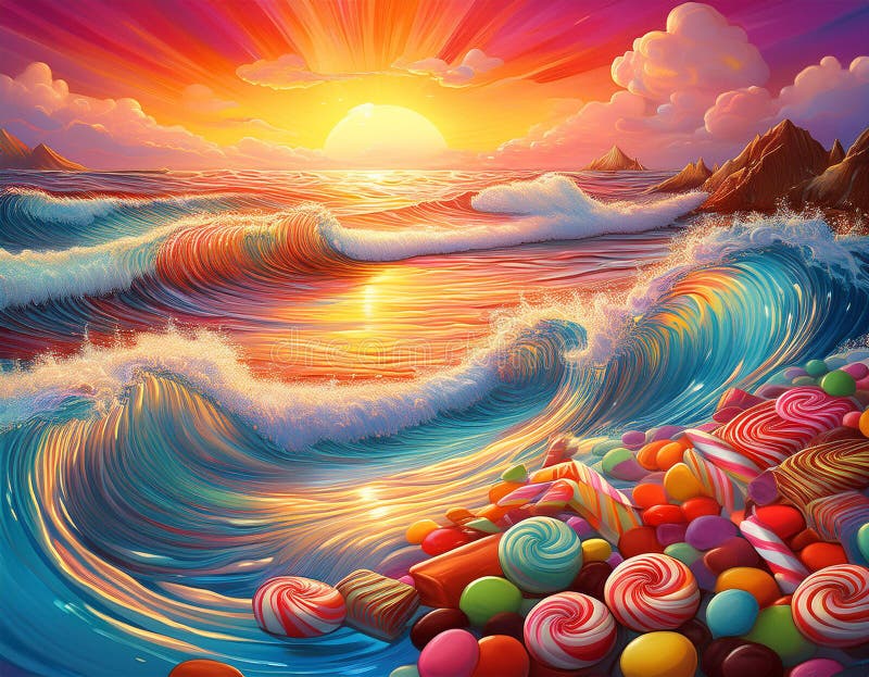 Ocean Waves with Candy and Sweets Stock Photo - Image of playful, ocean ...