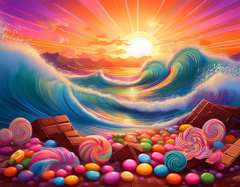 Ocean Waves with Candy and Sweets Stock Photo - Image of dessert ...