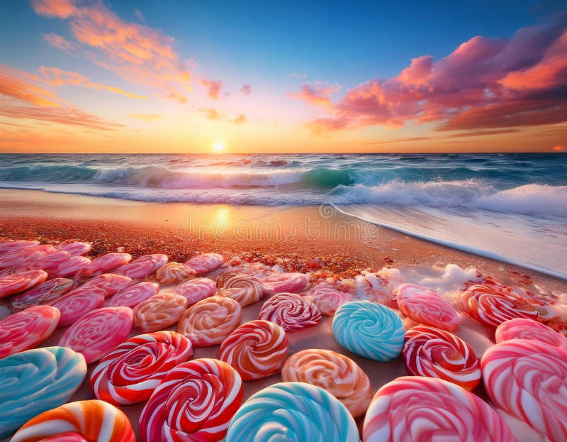 Ocean Waves with Candy and Sweets Stock Image - Image of candy ...