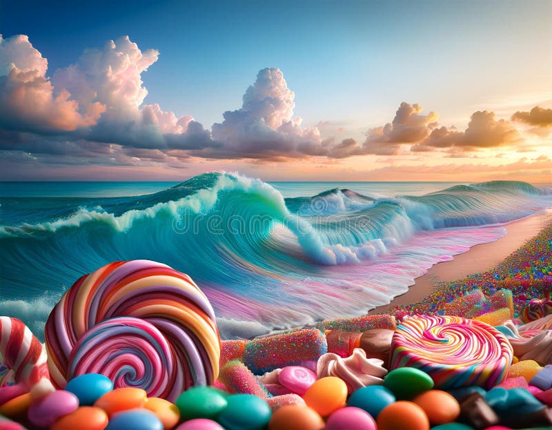 Ocean Waves with Candy and Sweets Stock Photo - Image of dreamlike ...