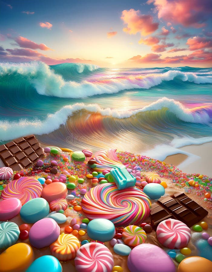 Ocean Waves with Candy and Sweets Stock Image - Image of gumdrops ...