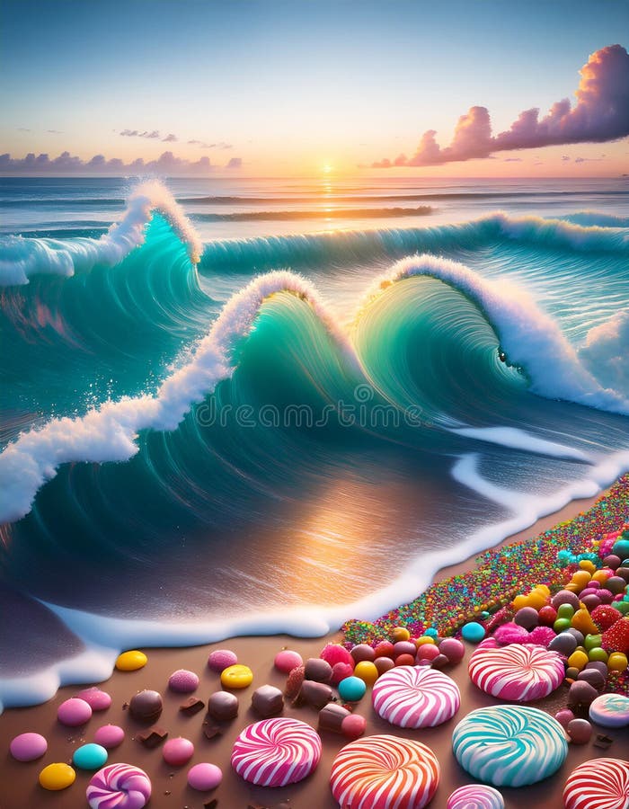 Ocean Waves with Candy and Sweets Stock Photo - Image of generated ...