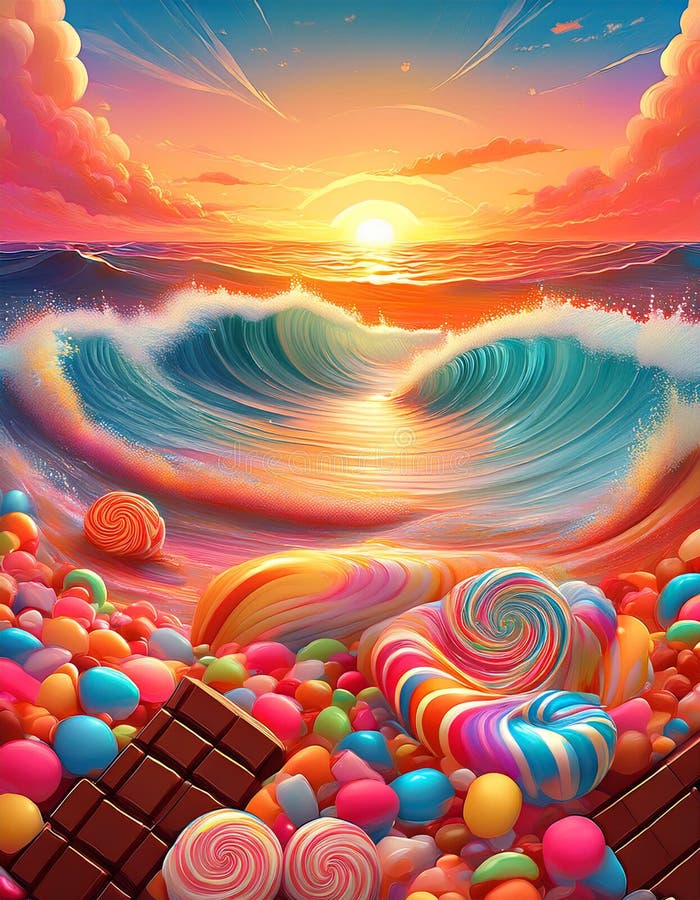Ocean Waves with Candy and Sweets Stock Image - Image of candy ...