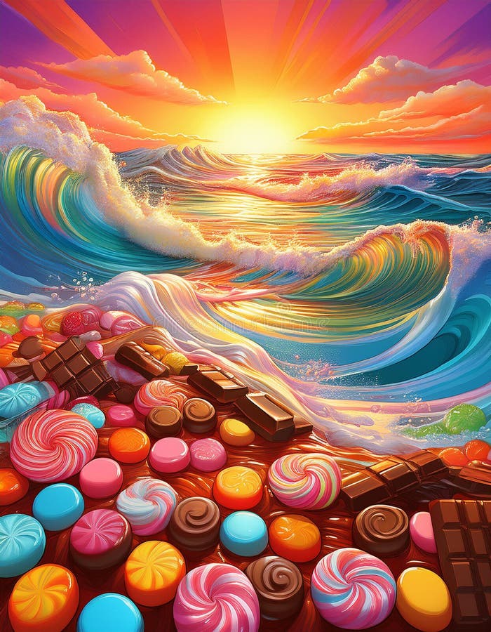 Ocean Waves with Candy and Sweets Stock Image - Image of jellybeans ...