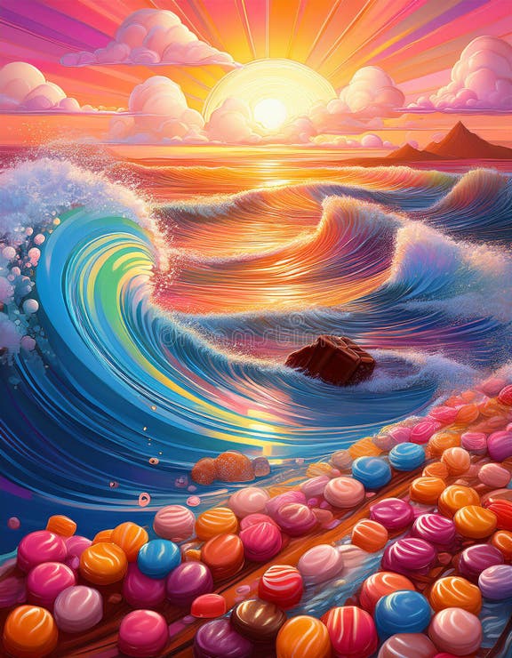 Ocean Waves with Candy and Sweets Stock Image - Image of magical ...