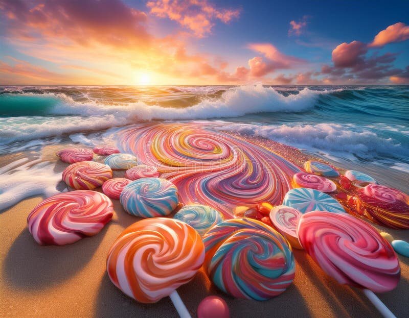 Ocean Waves with Candy and Sweets Stock Photo - Image of generated ...