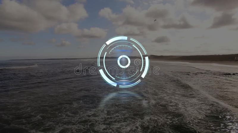 Ocean Waves and Cloudy Sky with Digital Interface Animation Overlaying ...