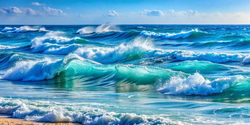 Ocean Waves Coastal View, Turquoise and Blue, Dynamic Composition Stock ...