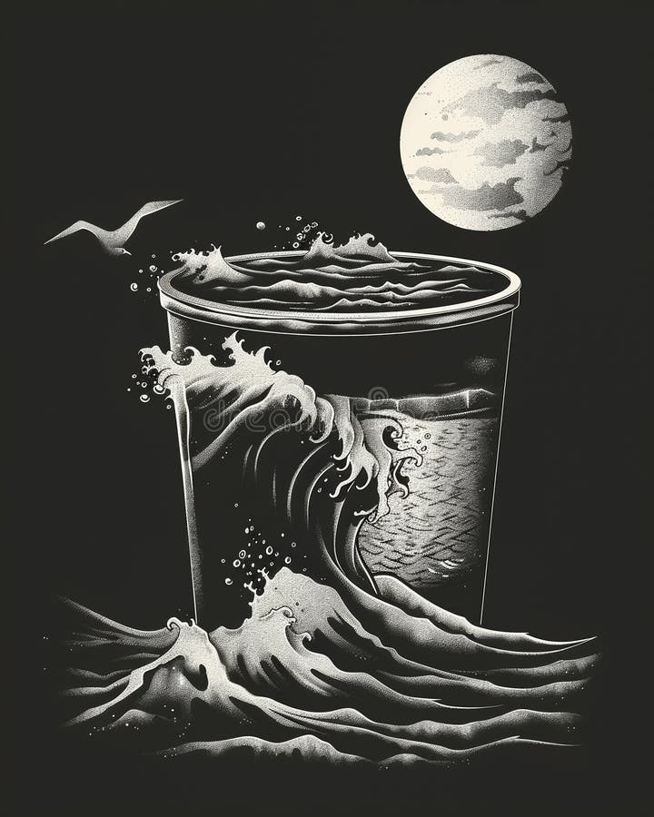 Ocean Waves Crashing in Cup Under Full Moon, Creating Serene Atmosphere ...
