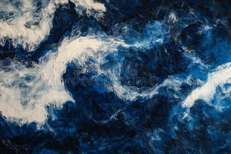 Ocean Waves Crashing Viewed Above Creating Mix Deep Navy Blue Foamy ...