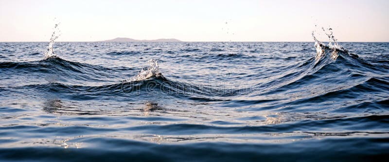 Ocean Waves with Distant Island Stock Illustration - Illustration of ...