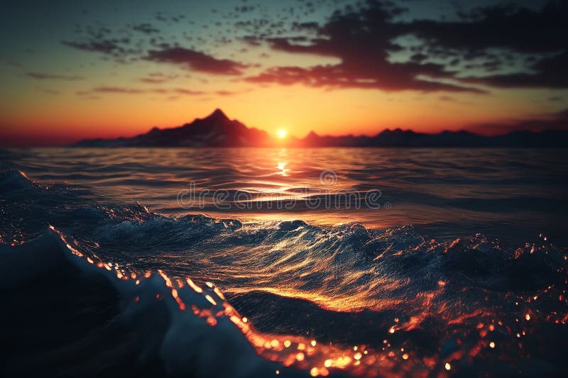 Ocean Waves in the Evening when the Sun is Setting with Generative AI ...