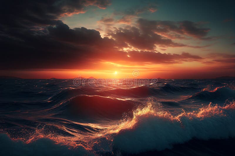 Ocean Waves in the Evening when the Sun is Setting with Generative AI ...