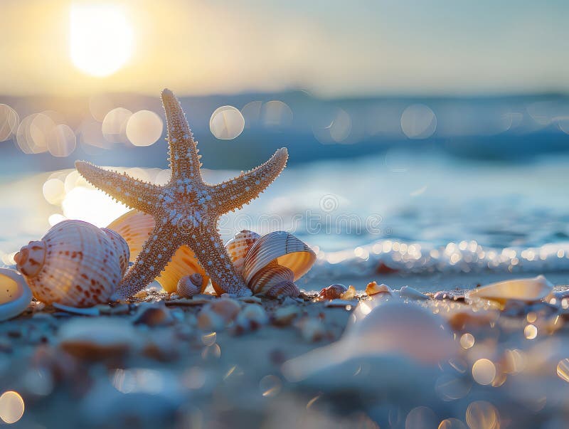 Ocean Waves Gently Lapping Sandy Beach, Starfish at Peace Stock ...