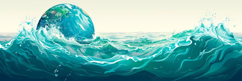 Ocean Waves and a Globe, Blue and Green Color Palette Stock Photo ...