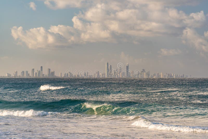 Gold Coast Skyline And Ocean Waves. Stock Photo - Image of australia ...