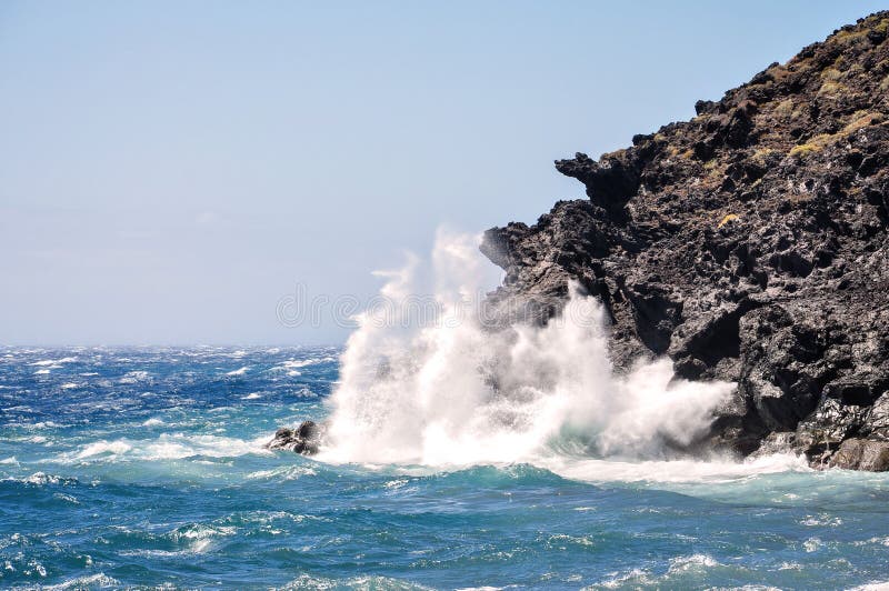 Ocean Waves Hits the Rocks. Stock Image - Image of spain, water: 91405235